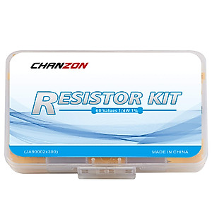 Chanzon 60 Values 1/4W (0.25 watt) Metal Film Fixed Resistor Kit 300pcs 1R-4.7MR Ω ohm ±1% Tolerance 0.01 MF Through Hole Resistors Current Limiting Rohs Certificated 1/4 watt Resisters Assorted
