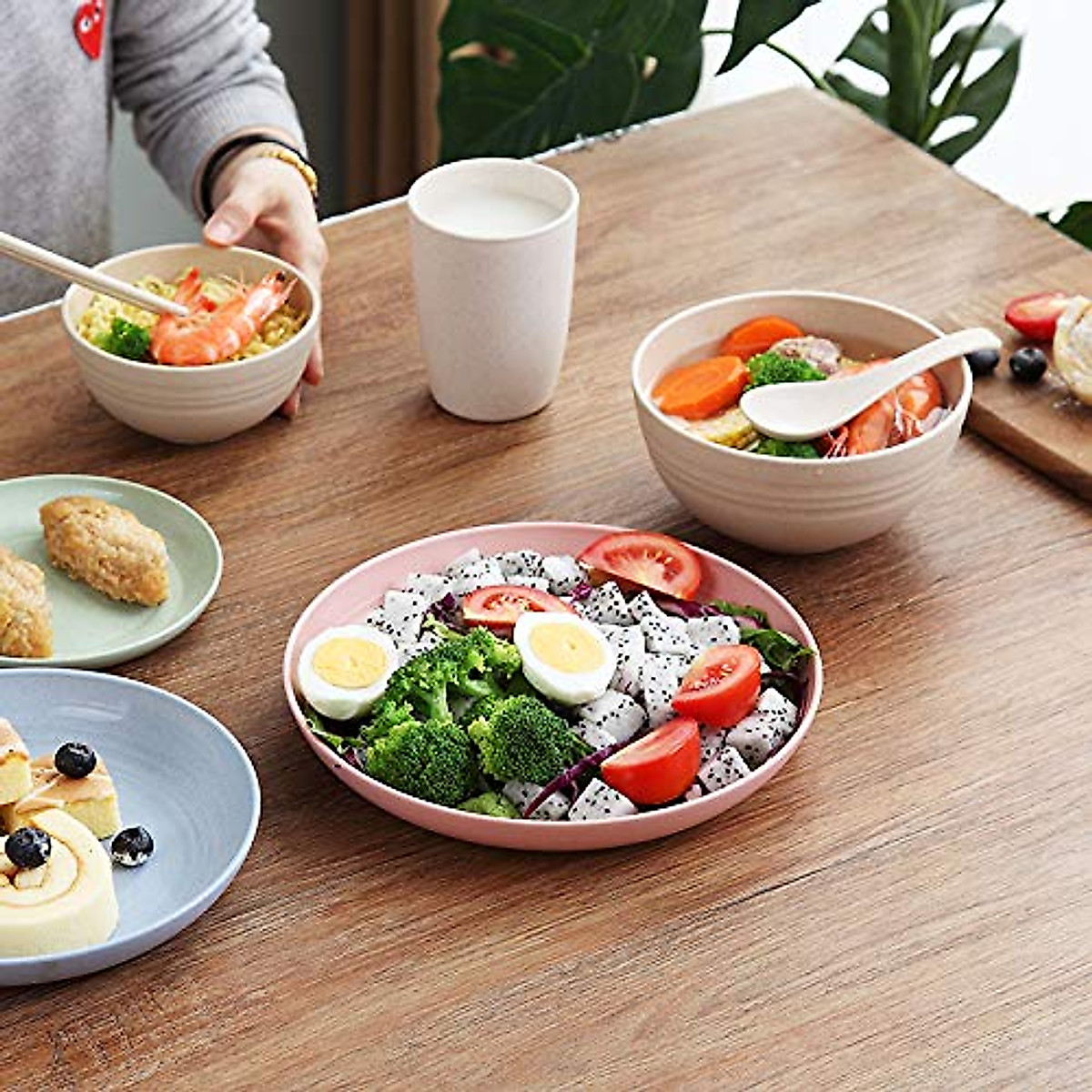 Kota Japan Wheat Straw Fiber Unbreakable Tableware 8.8” Plate for Dinner, Lunch, Breakfast for Pasta, Noodle, Salad, Dessert Dishes - Dishwasher, Microwave, Environment Safe Dinnerware 4 pc Dish Set