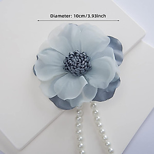 SUQ I OME 2 Pack of Pearl Magnetic Flower Curtain Tieback with Handmade Flower Decorative Drapery Holdbacks Rope Holder for Home, Office,Blue