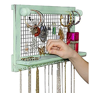 SoCal Buttercup Shabby Chic Jewelry Organizer with Removable Bracelet Rod from Wooden Wall Mounted Holder for Earrings Necklaces Bracelets and Other Accessories