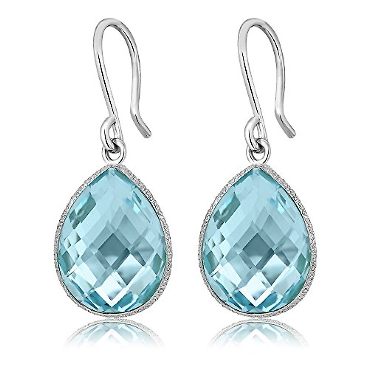 Gem Stone King 925 Sterling Silver Blue Topaz Dangle Earrings For Women (18.00 Cttw Gemstone Birthstone Pear Shape Teardrop 16X12MM)