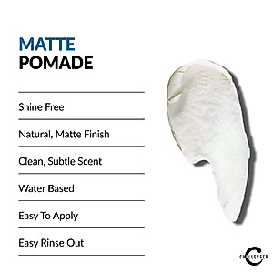 Challenger Matte Cream Pomade | Natural, Shine Free Styling Product | Medium Firm All-Day Hold | Travel Friendly Water Based Hair Gel | For All Hair Types | 1.5oz