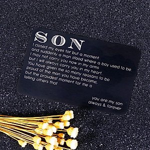 Son Gifts from Mom Dad Wallet Insert Card Birthday Graduation Inspirational Gift for Him Men Valentine Christmas Wedding Fathers Day Gift for Son Stepson Back to School Teen Boys 16 18 Adult Present