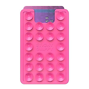 StickyGrippy Suction Phone Card Holder Mount, Phone Wallet, Silicon Adhesive Phone Accessory for iPhone and Android, Hands-Free Mirror Shower Phone Holder, TikTok Videos and Selfies (Pink)
