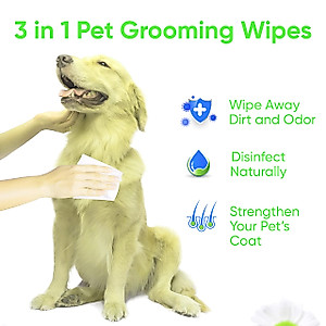 KIVEMA Daily Pet Grooming Wipes for Dog, Cat and Puppies. Cleaning Face Butt Eyes Ears Paws and Body. ((100 Wipes Jar))