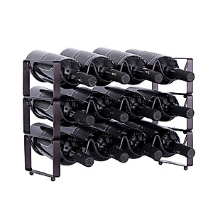 YCOCO Wine Rack,3 Tier Stackable Freestanding Countertop Wine Holder Can Hold 12 Bottles Wine,Space Saver for Wine Cabinet and Counter Storage,for Champagne and Red White Wines