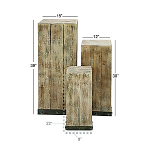 Deco 79 Rustic Wood Square Pedestal Table, Set of 3 39", 30", 22"H, Brown