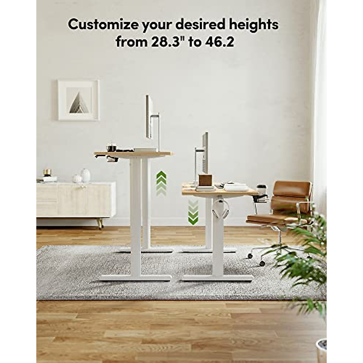 BANTI 55"x24" Standing Desk, Electric Stand up Height Adjustable Home Office Table, Sit Stand Desk, Light Rustic Brown Top