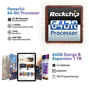 Blackview Tablet Android 12 Tab 8 WiFi Tablets 10.1 Inch 7GB(4+3 Expand) RAM+64GB/1TB ROM Quad Core Processor 6580mAh 1280×800 HD+IPS Display 13MP+8MP Daul Camera WiFi 6 BT 5.0 GMS Gray