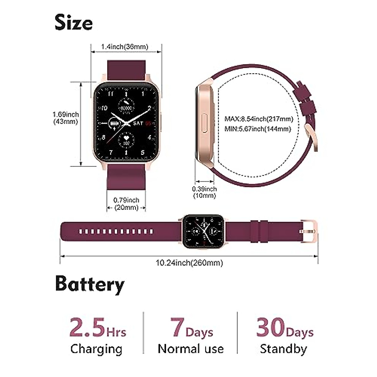 Cloudpoem Smart Watches for Women Men IP68 Waterproof, Smartwatch Compatible with iPhone Android Phones, Reloj para Mujer Hombre Fitness Tracker with Heart Rate Monitor Call/Message Notice Purple
