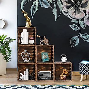 Yarlung Wood Storage Bin Cube Wood Crate with Handles, Rustic Brown Decorative Box Books Toys Shelf Basket Organizer for Closet, Bookcase, Workroom, Inside 11"x11"x11", Stackable and Easy Assembly