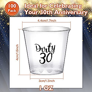 Aemygo 1 Oz Dirty 30 Shot Glasses, 100Pcs Disposable Hard Plastic Shot Cups, Dirty Thirty Birthday Party Favors Anniversary Wedding Decorations for Her and Him, Great for Whiskey