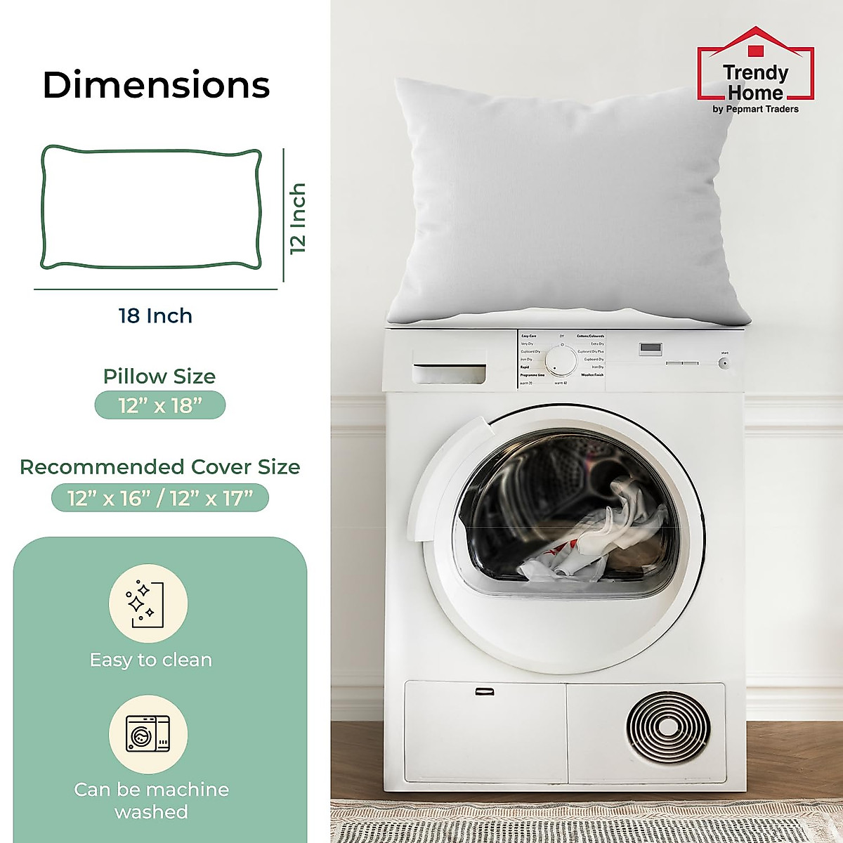 Trendy Home 12x20 Throw Pillow Insert, Cushion Sham Stuffer Hypoallergenic, Lumbar Support Decorative Home Outdoor Couch Bed Pillow Filler (Non Woven)