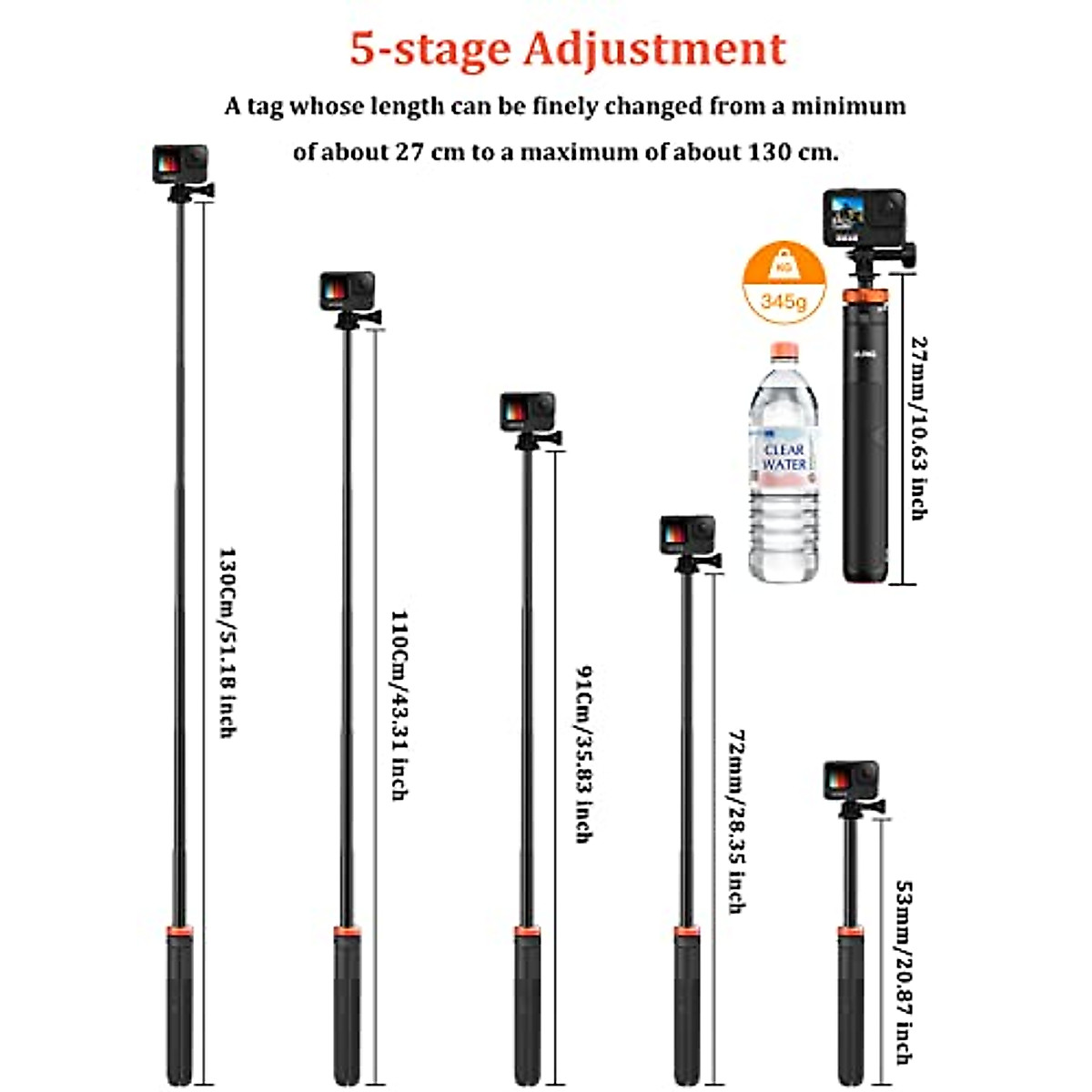 UURig Extendable Gopro Tripod for Insta360 Selfie Stick Gopro Hero 10/9/8/7/6/5 Black/Gopro Max DJI Osmo Action Insta 360 AKASO Action and More Action Camera (T3)