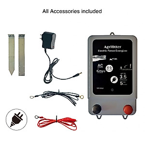AgriOtter Electric Fence Energizer 20 Acre 2 in 1 Powered by Battery or AC Outlet 10000V 2J Pulse Electric