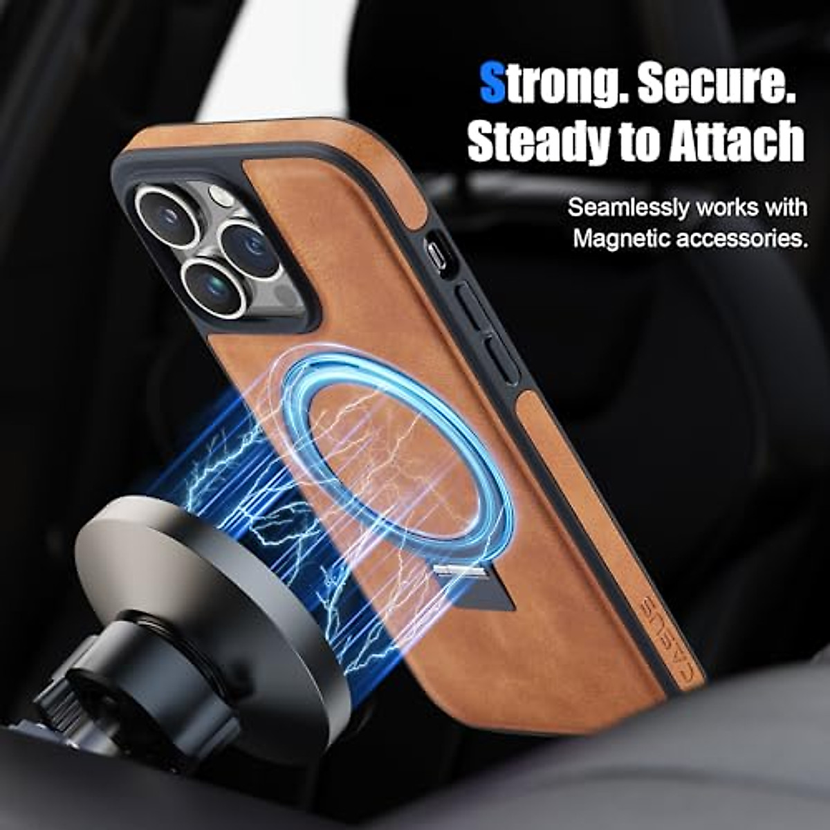 Casus Designed for iPhone 15 Pro Max Case Compatible with MagSafe Kickstand Vegan Leather Slim Classic Luxury Elegant Thin Protective Cover (2023) 6.7" (Brown)