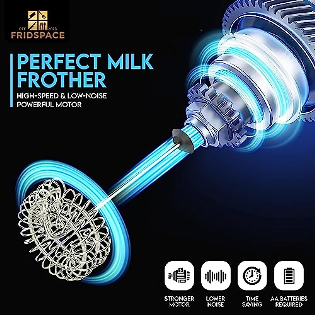 Handheld portable milk frother durable double whisk electric coffee machine, battery operated stainless steel milk mixer with stand, instant foam maker for latte, cappuccino, hot chocolate (Black)