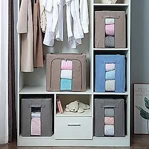 Clothes Storage Bins Closet Organizer, Oxford Steel Frame Storage Box, Bedroom Storage Bag Container for Blanket Comforter Sweater Bedding(57L×2 Pack)