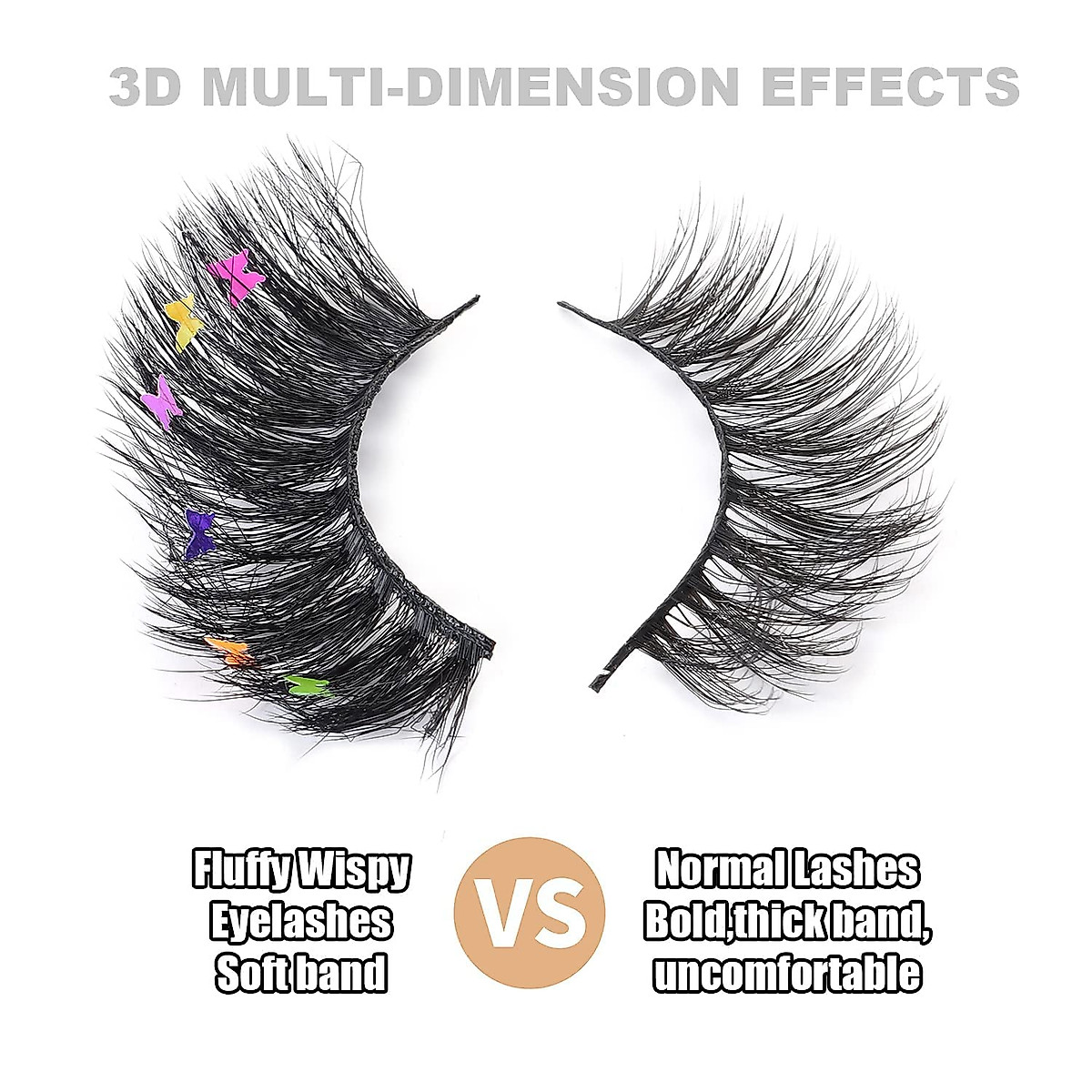 gootrades Butterfly Lashes Rainbow Flutter Splashes False Eyelashes,20mm Handmade 3D Faux Mink Hair Wispy Fluffy Lash for Daily Halloween Cosplay Costume Eyelashes (5 Pairs)