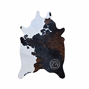 Genuine Mini Cowhide Rug Tricolor Small Hair on Cow Hide 24 x 35 inches 90 x 60 cm