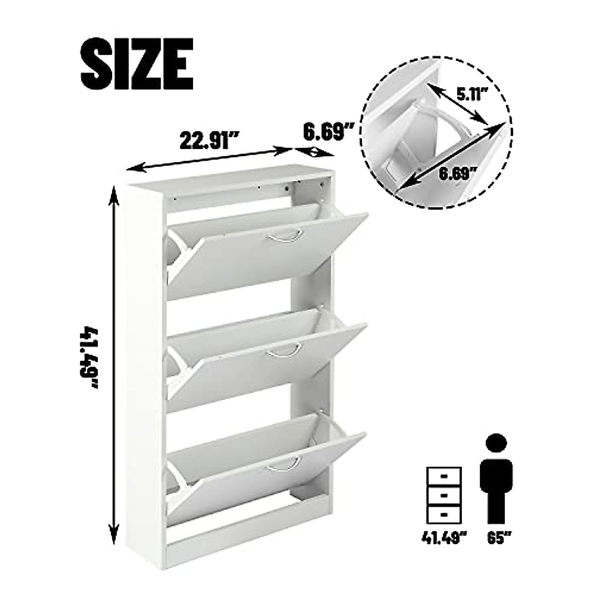 HOPUBUY Narrow Shoe Cabinet for Entryway, White Shoe Storage Cabinet, Slim Flip Down Shoe Rack 3 Tier Shoe Organizer for Home and Apartment