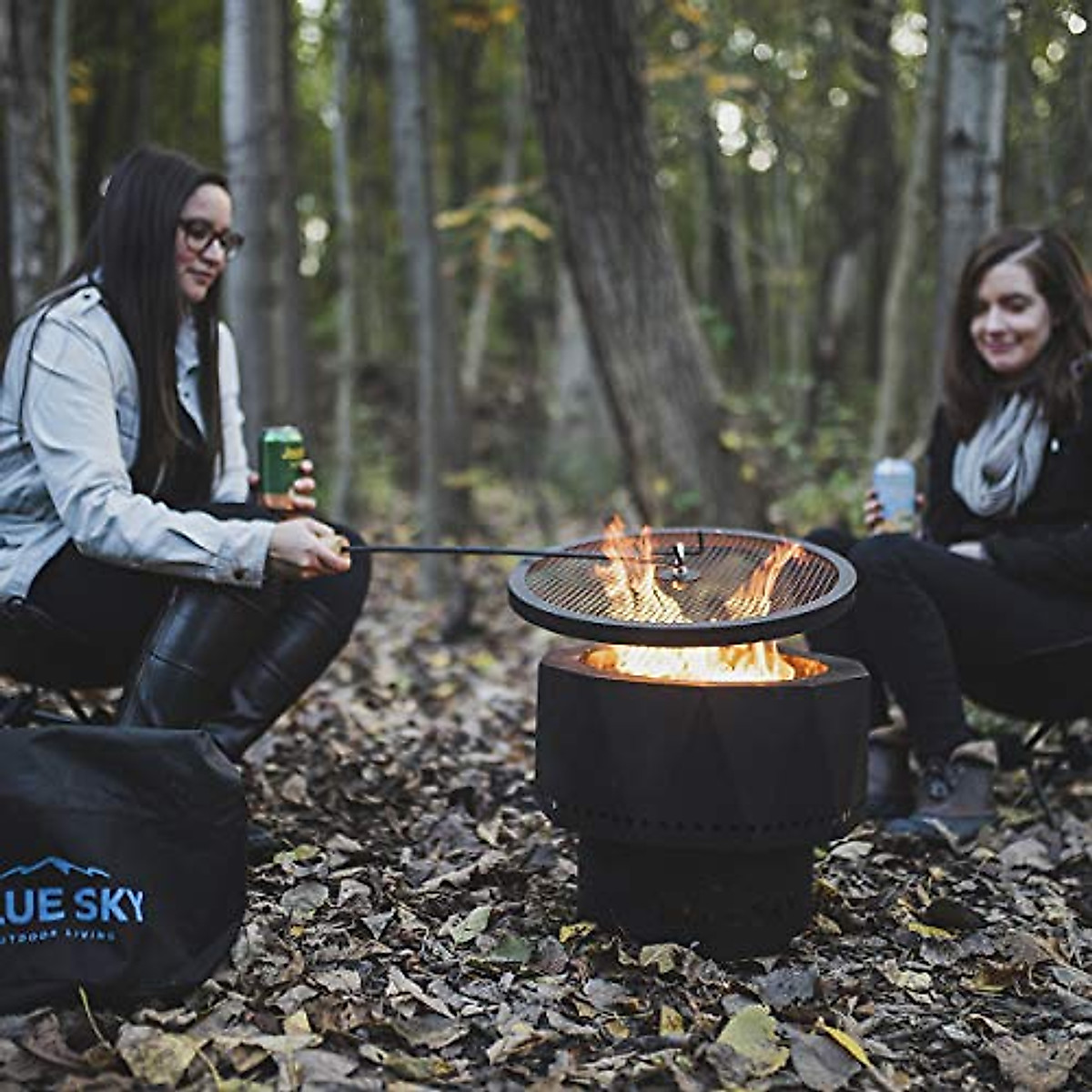 Blue Sky Outdoor Living Ridge Portable Fire Pit, Smokeless Fire Pit with Spark Screen, Lift, and Carrying Bag, Black