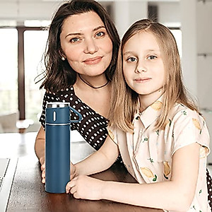 MUCR 500ml/17 OZ Stainless Steel Coffee Thermo Vacuum Flask Set, Insulated Water Bottle with Three Cup for Hot and Cold Drinks, Blue