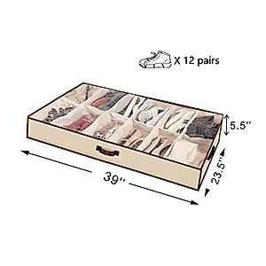 Shonpy 2PCS Men/Woman 12 Cells See Through Underbed shoes and boots Storage Bag Organizer with PVC window (beige)