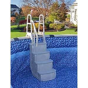 Main Access Smart Step System for 48 to 54 Inch Above Ground Pools, Heavy Duty Four Step Ladder A-Frame - Taupe