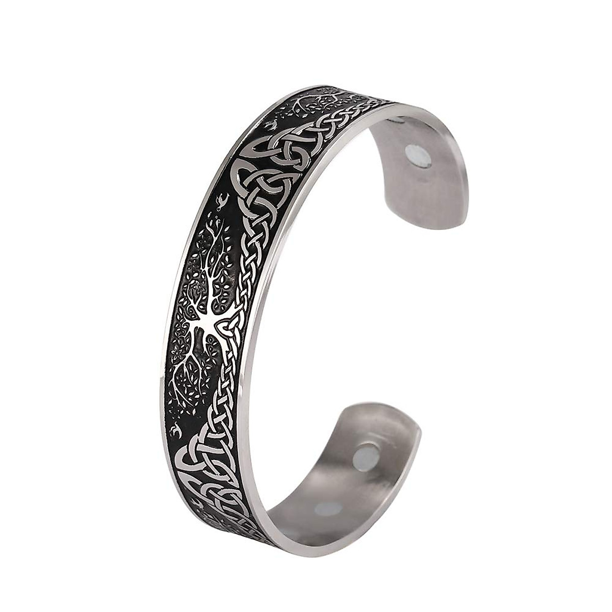 LUSSO Stainless Steel Bracelet Yggdrasil World Tree of Life Bracelet Viking Celtic Knot Cuff Bangle for Women Men (Vintage Silver)