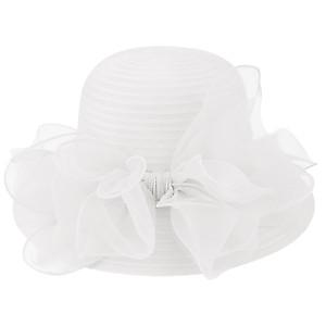 DRESHOW Lady Derby Dress Church Bowler Cloche Hat Bowknot Organza Bridal Cap for Wedding