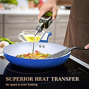 FGY 6 Pieces Nonstick Frying Pan Set with Induction Bottom - 8 inch Omelet Pan, 9.5 inch & 11 Fry Pans with Glass Lids - Dishwasher Safe (Blue)