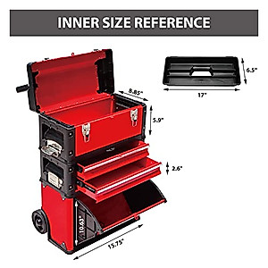 BIG RED TRJF-C305ABD Torin Garage Workshop Organizer: Portable Steel and Plastic Stackable Rolling Upright Trolley Tool Box with 3 Drawers, Red