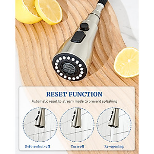 Kitchen Faucet Head Replacement with 15 Adapters - 3 Functions Pull Down Spray Head for Kitchen Faucet, Pull Out Faucet Sprayer Head Nozzle, Kitchen Sink Faucet Sprayer Head Parts, Brushed Nickel