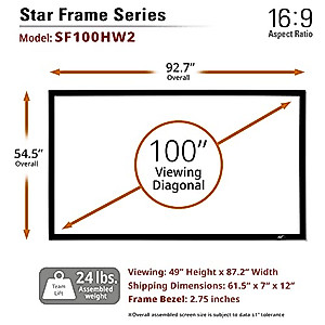 Elite Screens Star Frame Series, 100-INCH 16:9, Fixed Frame Home Movie Theater Projector/Projection Screen, 8K / 4K Ultra HD 3D Ready, SF100HW2
