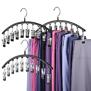 Hendiy Legging Organizer for Closet, Pants Hangers 3 Pack w/10 Clips Holds 30 Leggings, Leggings/Shorts/Jeans/Skirts/Pants Hangers w/Rubber Coated, Space Saving Hanging Closet Organizer