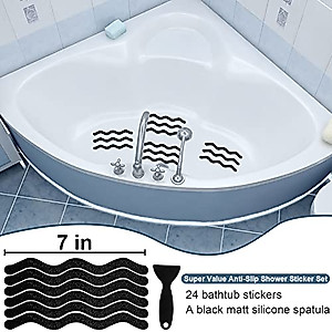 HAOBAOBEI Non Slip Bathtub Stickers, 24 Pack Bath Tub Slip Stickers with Scraper, Safety Bathtub Non Slip Shower Stickers, Anti Slip Shower Stickers for Bathtub Bathroom Stairs Ladders Pools (Black)