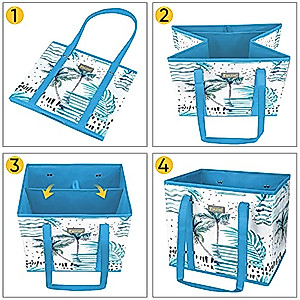 BALEINE 3Pk Reusable Grocery Bags, Foldable Shopping Bags for Groceries with Reinforced Bottom & Handles (Island Breeze)