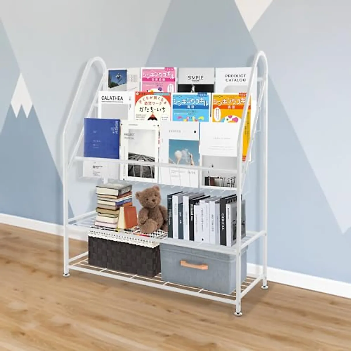 YETINGSHOP Kids Bookshelf, Large Black Bookcase, Large Capacity Books Toys Organizer (White)