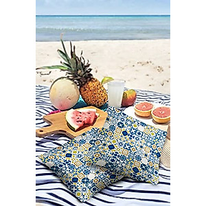 Pillow Covers 20x20in Waterproof Throw Pillows for Couch, Blue Mosaic Throw Pillow Covers, Pack of 2 Decorative Pillows Cushion Case for Bed Sofa, Outdoor Pillows for Patio Furniture