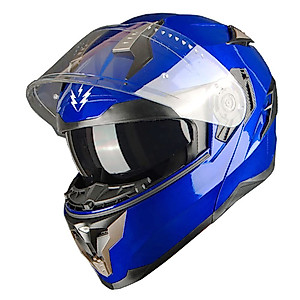 1Storm Motorcycle Modular Full Face Helmet DOT Adults Street Bike Flip up Dual Visor Sun Inner Shield Anti Fog Pinlock Ready Shield: Glossy Blue