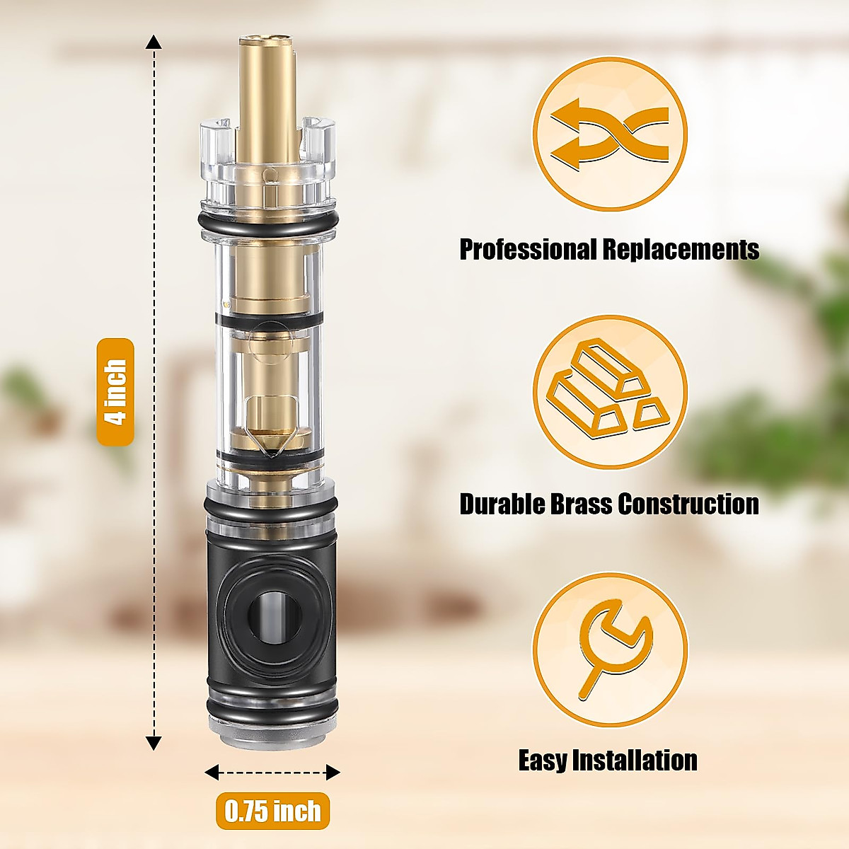 Hohean 8 Pack Dual Seal Cartridge Replacement Compatible with Moen 1225 1225B Cartridge, One Handle Kitchen and Bathroom Faucet Cartridge Fits Single Handle Faucet Showers, Brass