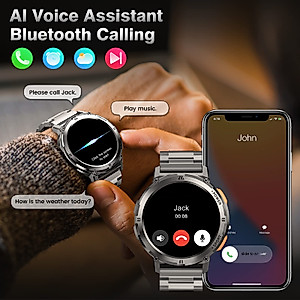 KOSPET Smart Watch for Men, 60 Days Extra-Long Battery, 50M Waterproof, AI Assistant 1.43” AMOLED Always-On Display Rugged Military Smartwatch Answer/Make Call for Android iPhone, Silver(2 Straps)