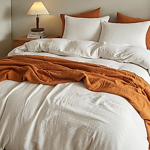 SE SOFTEXLY Muslin Duvet Cover King Size, 100% Washed Cotton Duvet Cover Set, Ultra Soft Comforter Cover Linen Like, 3 Pieces Minimalist Gauze Duvet Cover with 2 Pillowcases, 90"x104", White