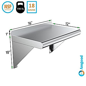 AmGood 12" X 16" Stainless Steel Wall Shelf | Metal Shelving | Garage, Laundry, Storage, Utility Room | Restaurant, Commercial Kitchen | NSF