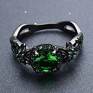Ploymanee Jewelry Vintage Round Green Emerald Wedding Band Ring 10KT Black Gold Filled Size 5-11 (7)