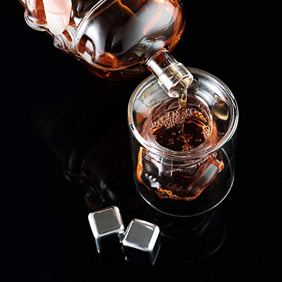 Whiskey Decanter Set Transparent Creative with 2 Glasses,Gifts for Men,Whiskey Flask Carafe Decanter with 4 Whiskey Stones & Tong,Whiskey Carafe for Brandy,Scotch,Vodka,Gifts for Dad,Husband,Boyfriend