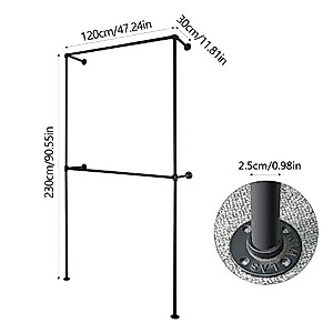 MYOYAY Industrial Pipe Clothes Rack Metal Clothing Garment Rack Wall Mounted Black Iron Garment Bar Multi-Purpose Hanging Rod Clothes Shelves for Closet Storage 47.24 x11.81 x 90.55 inches