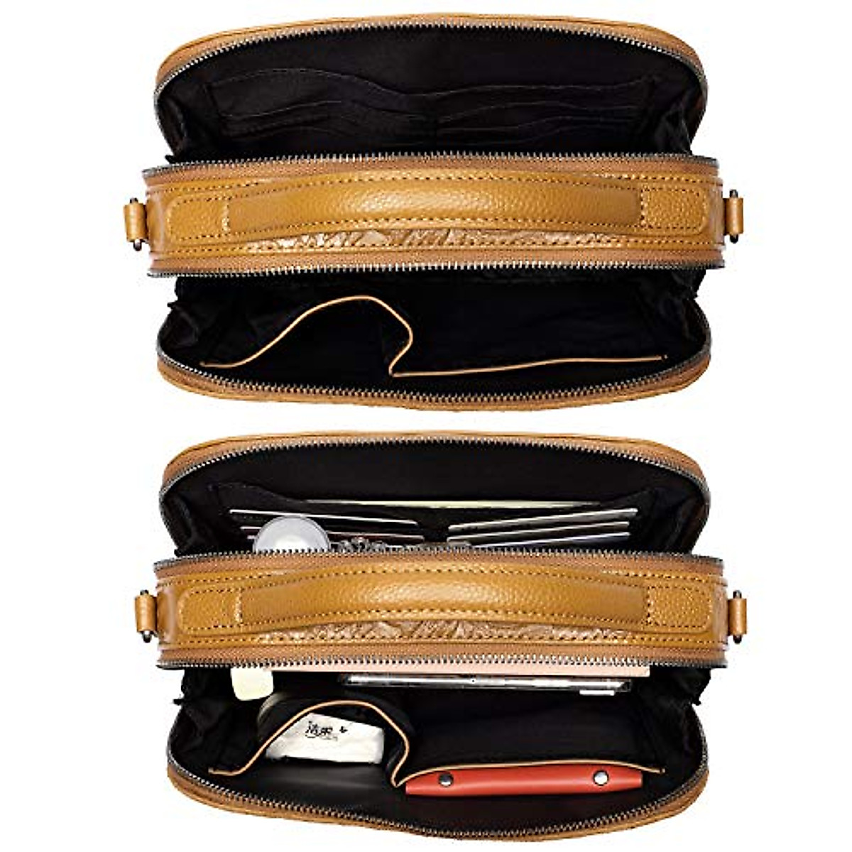 FEIMINA Women Genuine Leather Messenger Crossbody Handbag Design Embossed Floral Pattern Sling Satchel Shoulder Bag (Brown)