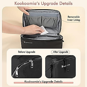 kookoomia Travel Makeup Bag, Cosmetic Bags for Women, Large Capacity Make Up Organizer Waterproof Toiletry Bag Portable Pouch Lay Flat Divider Handle
